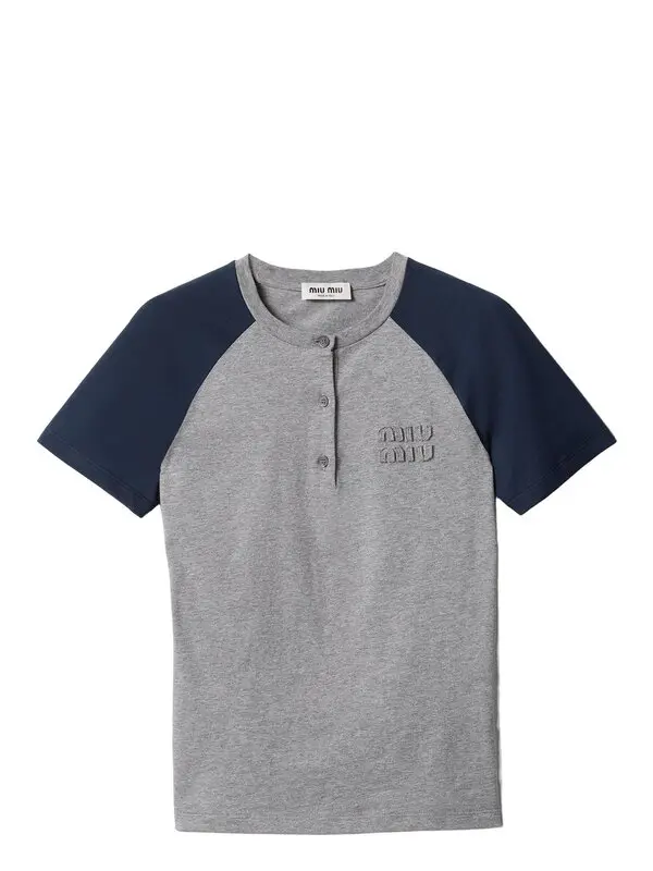 Miu Miu Cotton Jersey Henley Shirt - Grey+blue