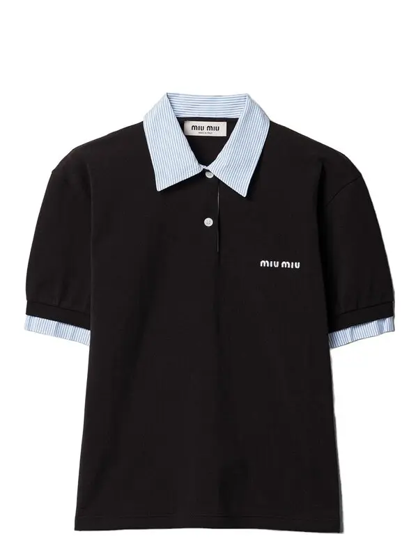 Miu Miu Cotton Piqué Polo Shirt - Black