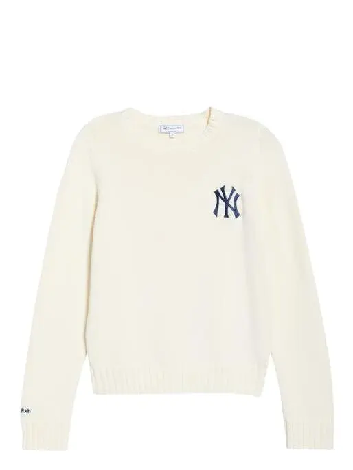 SPORTY & RICH Heritage Yankees Serif Crewneck Sweater - Ecru