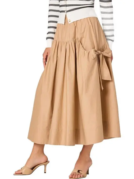 Astr The Label Lylah Bow Detail Cotton Skirt - Khaki