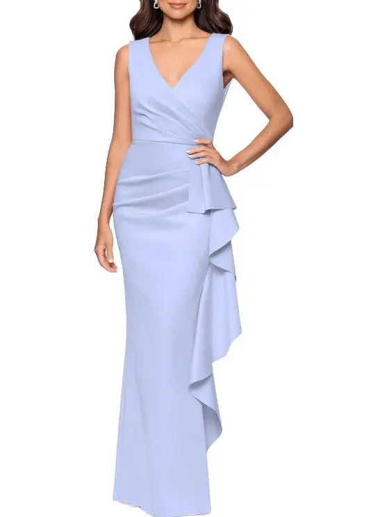 Betsy & Adam Ruffle Scuba Gown - Sky Blue