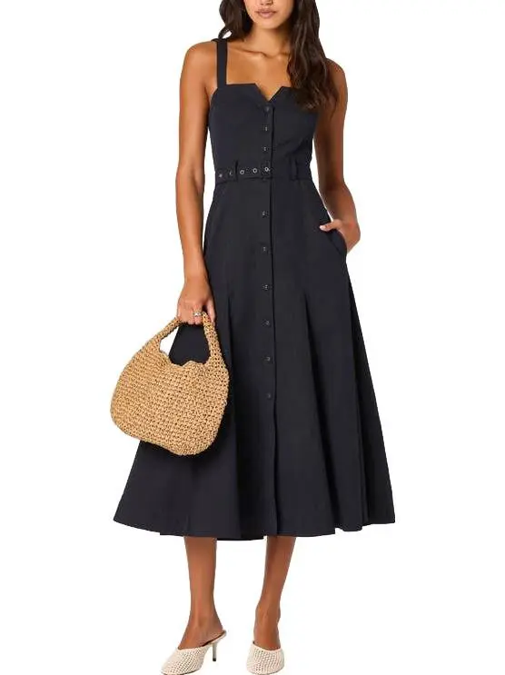 Astr The Label Mckinely Cotton Blend Dress - Navy