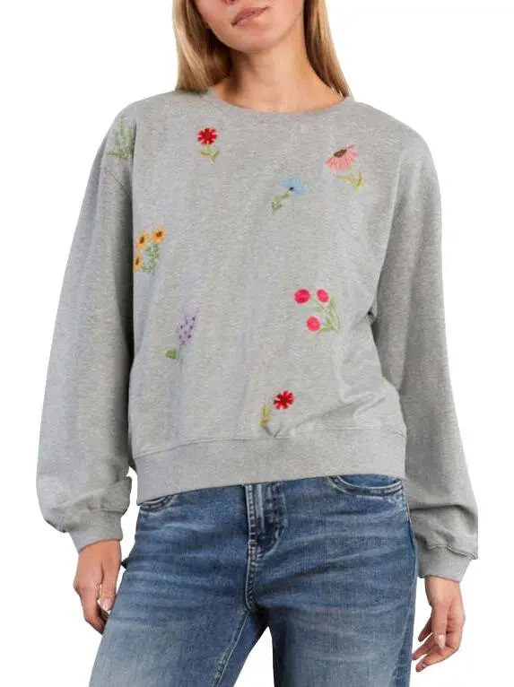 BILLY T Flower Burst Embroidered Cotton Sweatshirt - Powder Grey