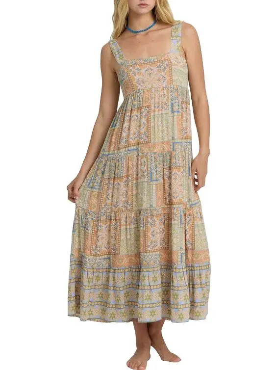 BILLABONG All Good Print Tiered Maxi Dress - Twilight Blue