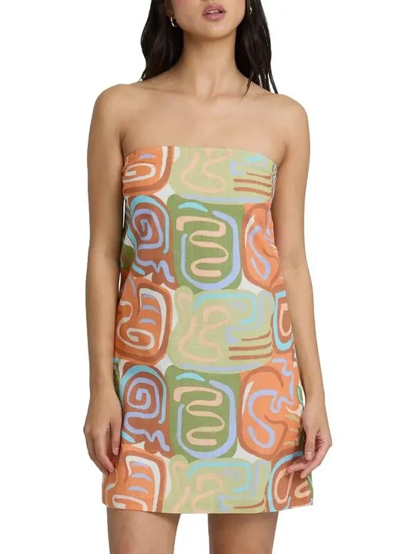 BILLABONG Strapless Cotton Minidress - Orange Multi