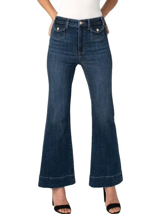 LIVERPOOL Hannah Mini Patch Pocket Flare Jeans - Moon Light