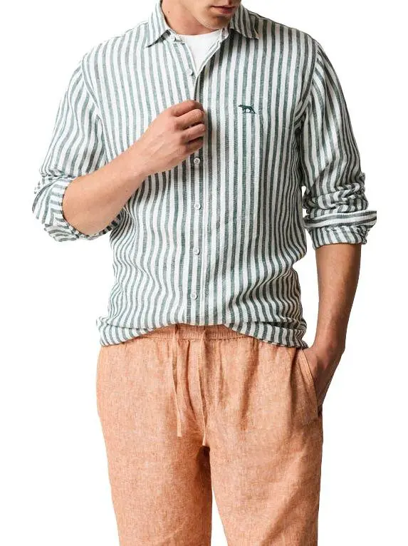 Rodd & Gunn Seadown Original Fit Stripe Linen Button-up Shirt - Forest