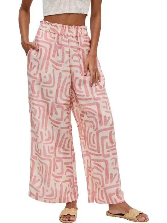 RAFFYA Printed Wide Leg Trousers - Pink
