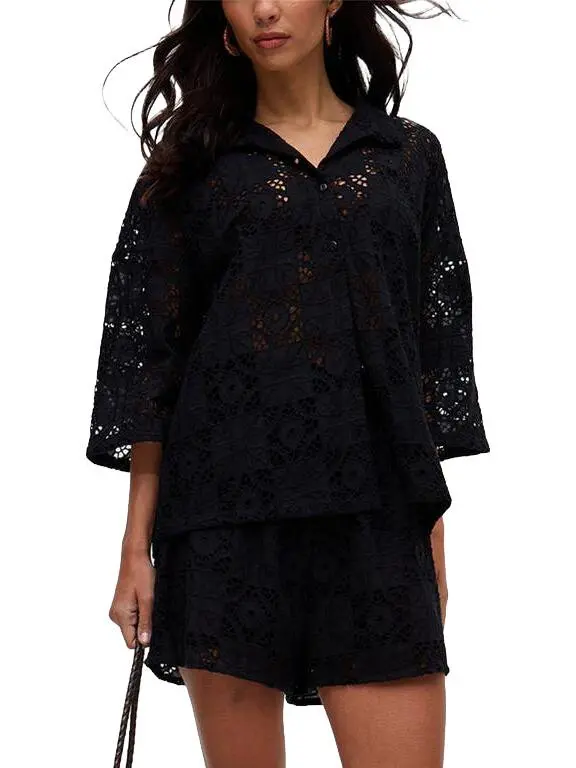 RAFFYA Shelli Broderie Anglaise Shirt - Black