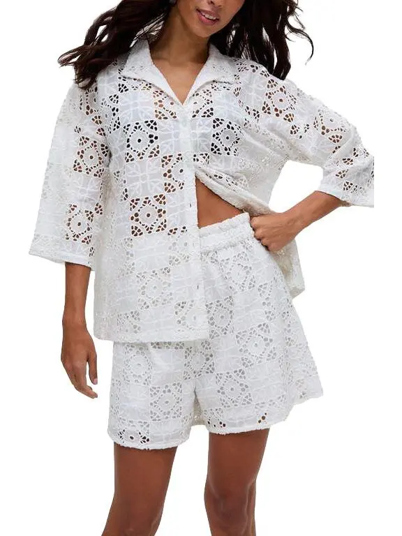 RAFFYA Shelli Broderie Anglaise Shirt - White