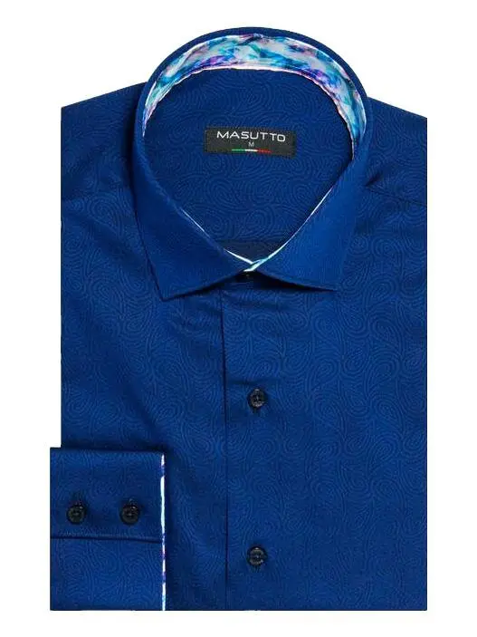MASUTTO York Jacquard Button-up Long Sleeve Shirt - Navy Blue