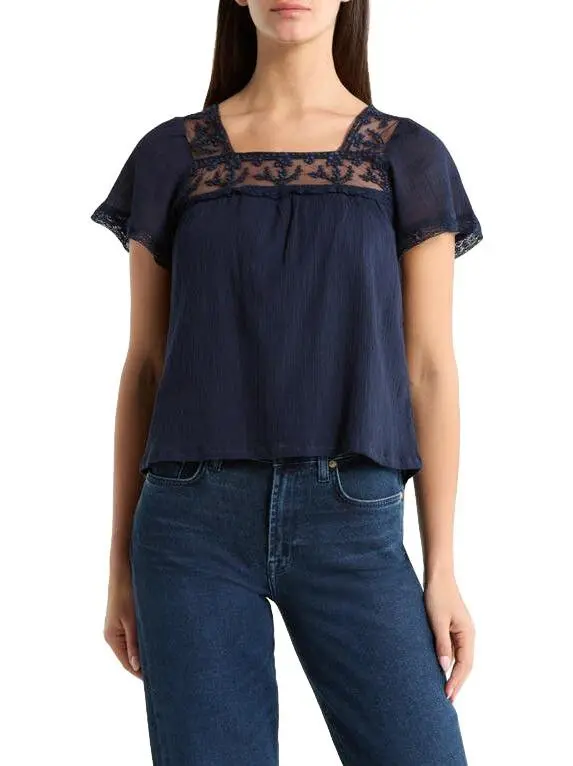 Lucky Brand Lace Mesh Square Neck Top - Spellbound