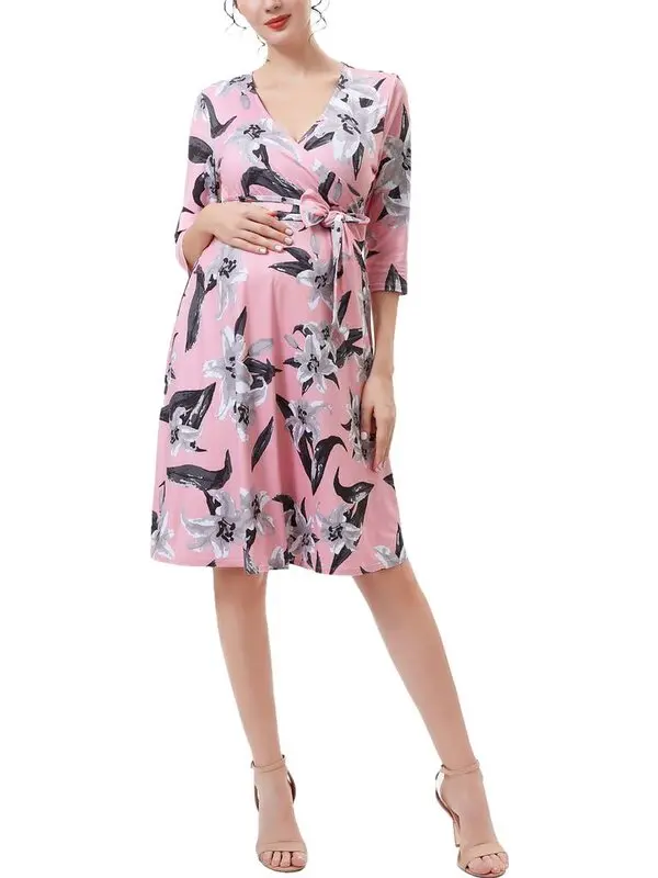 KIMI + KAI Floral Faux Wrap Maternity Nursing Dress - Multicolored