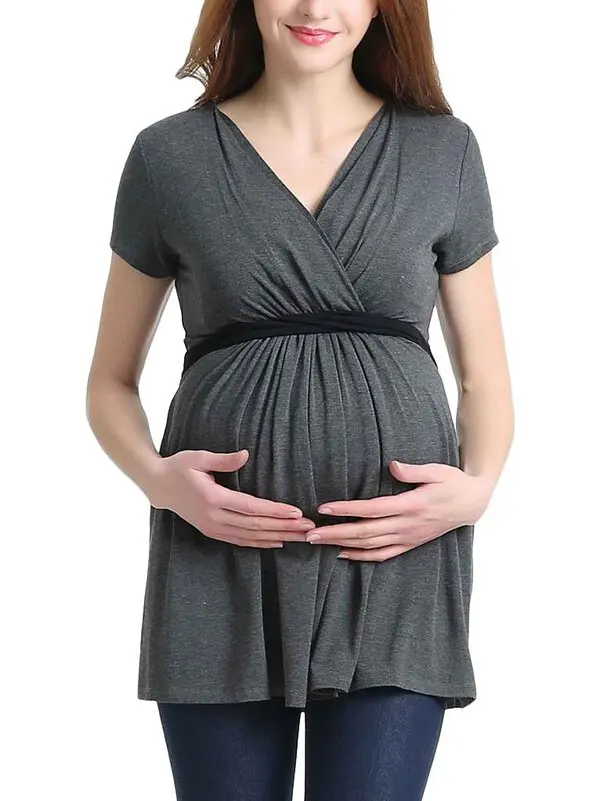 KIMI + KAI Maternity Nursing Colorblock Tunic Top - Gray