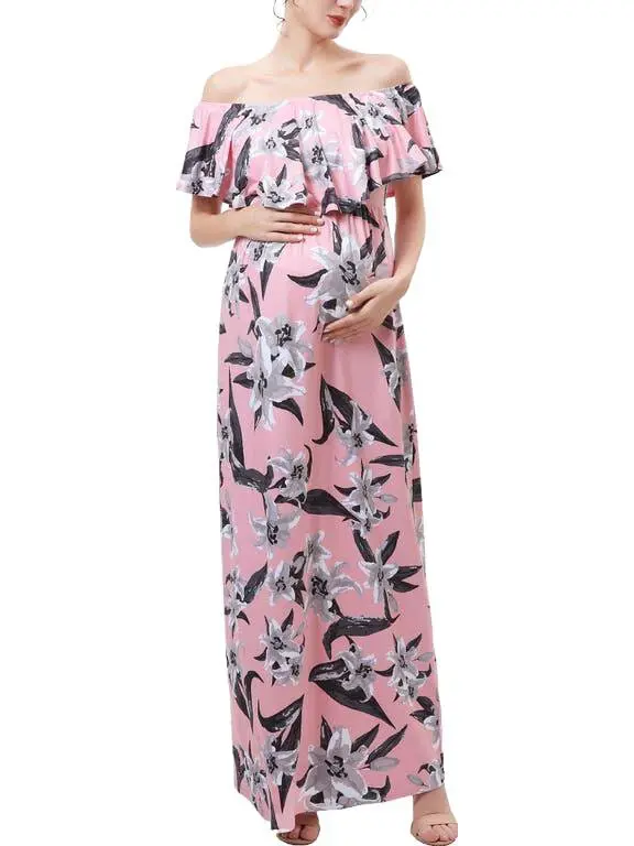 KIMI + KAI Artemis Off The Shoulder Maternity Nursing Maxi Dress - Multicolored