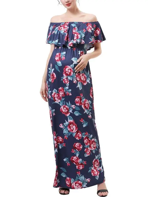 KIMI + KAI Calanthe Off The Shoulder Maternity Nursing Maxi Dress - Multicolored