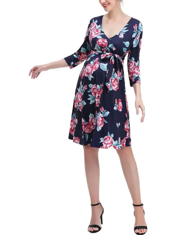 KIMI + KAI Floral Faux Wrap Maternity Nursing Dress - Multicolored