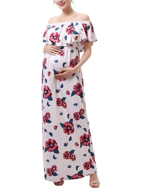 KIMI + KAI Marina Off-the-shoulder Maternity Nursing Maxi Dress - Multicolored
