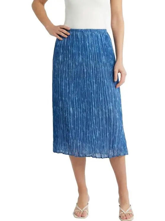 CLOTH & STONE Pleated Midi Skirt - Indigo Ikat Floral