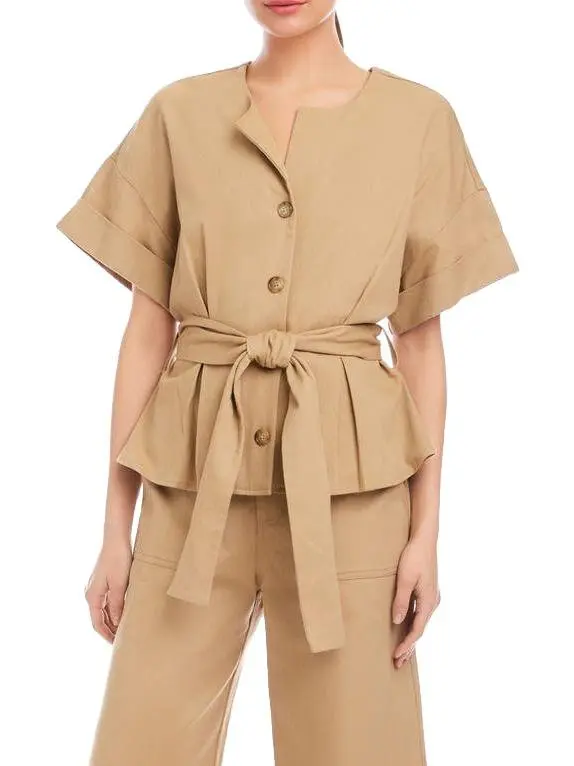 Fifteen Twenty Kai Belted Twill Top - Khaki