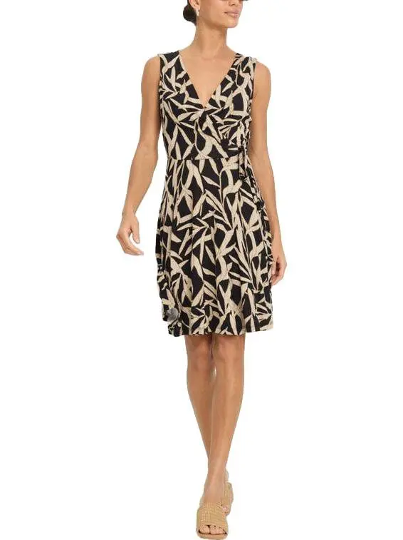 LASCANA Wrap Look A-line Dress - Black & Taupe