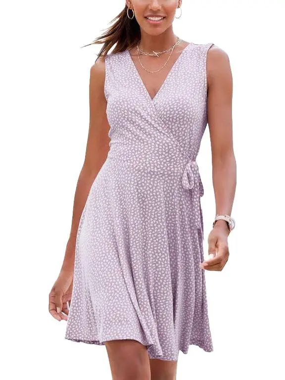 LASCANA Printed Wrap Look Dress - Lilac Printed