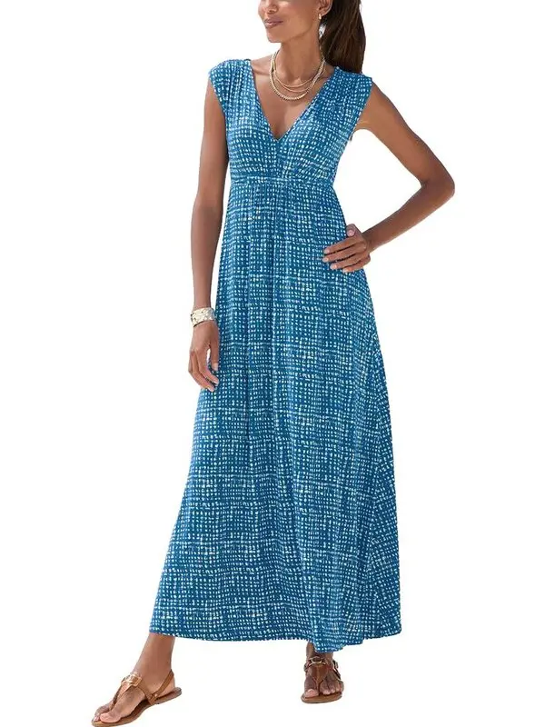 LASCANA Printed V-neck Maxi Dress - Blue-printed