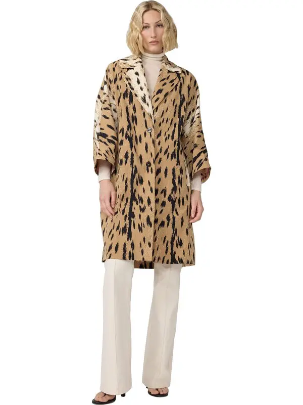 Diane Von Furstenberg Short Trench Coat - Giant Leopard Fawn Neutral