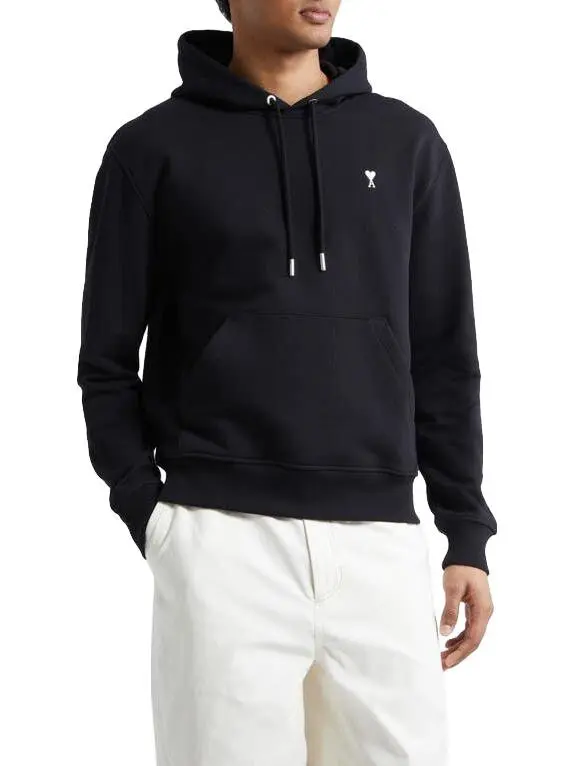 Ami Embroidered French Terry Hoodie - Noir/blanc Creme