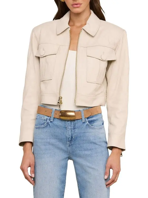 L'Agence Micah Quilted Leather Crop Jacket - Biscuit
