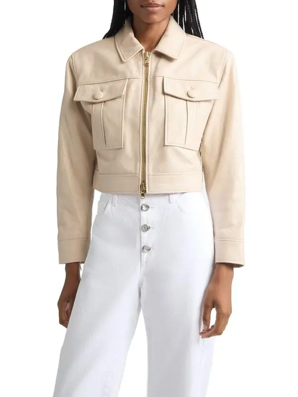 L'Agence Micah Quilted Leather Crop Jacket - Biscuit