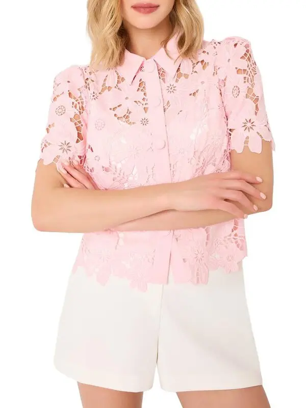MILLY Addison Lace Crop Shirt - Blush