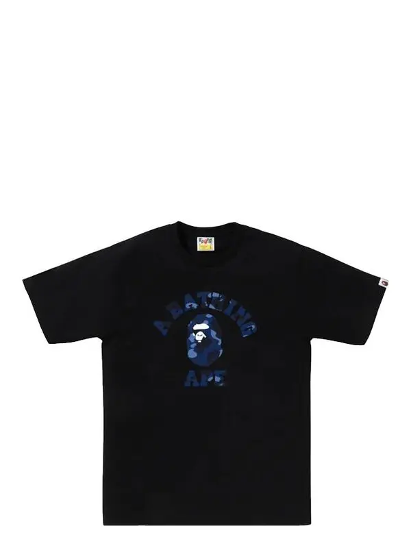 A BATHING APE Camo College Tee Shirt - Black X Navy Blue