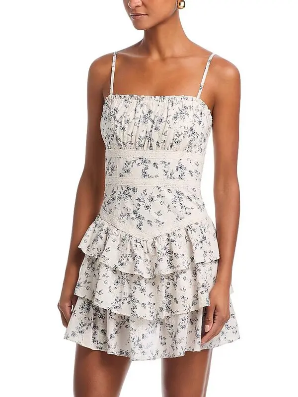 Aqua Ditsy Floral Mini Dress - White/navy