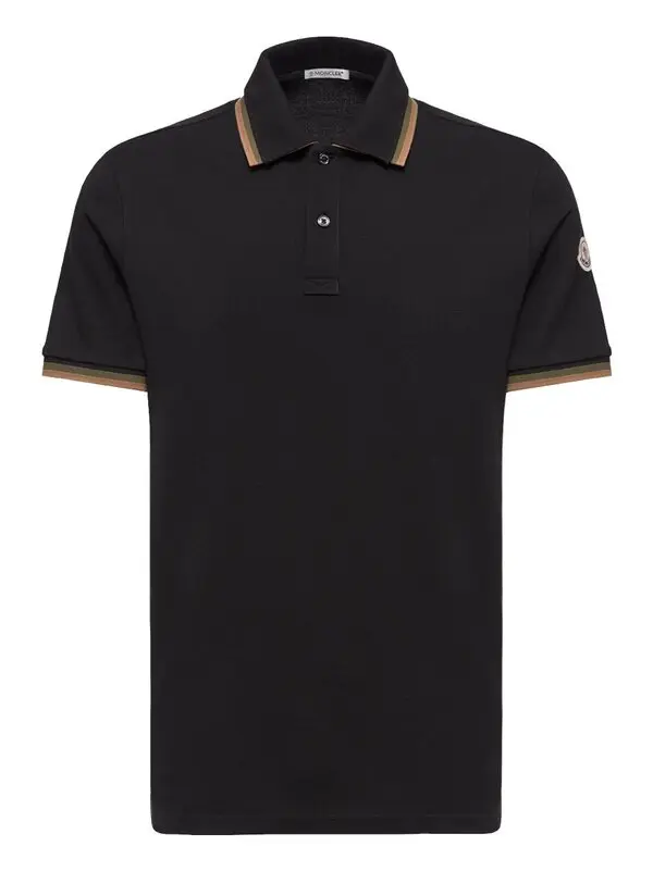 Moncler Double Collar Cotton Piquet Polo Shirt - Black