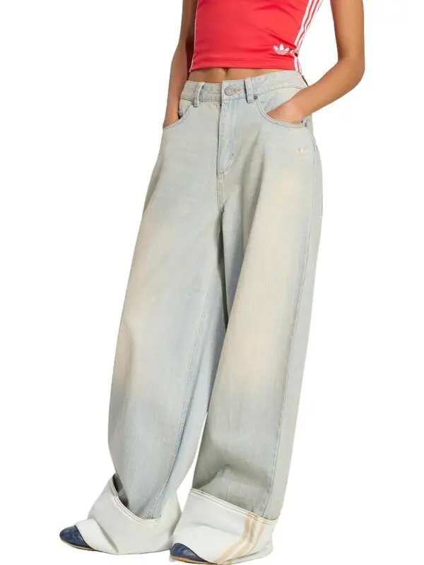 Adidas Vintage Wide Leg Jeans - Light Denim / Off White