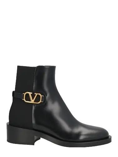 Valentino Garavani Ankle Boots In Leather And Textile Fibers - Black