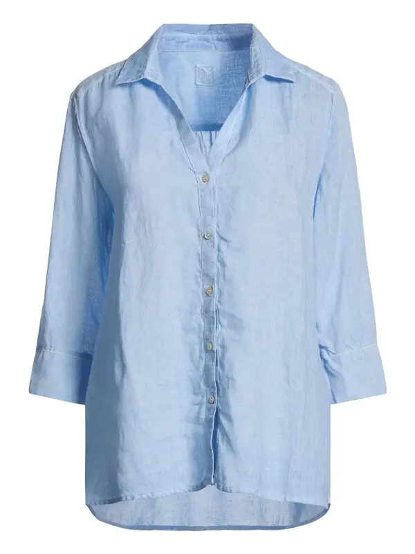120% Lino Shirt In Linen With Gathered Details - Blue