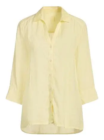 120% Lino Shirt In Linen With Gathered Details - Yellow