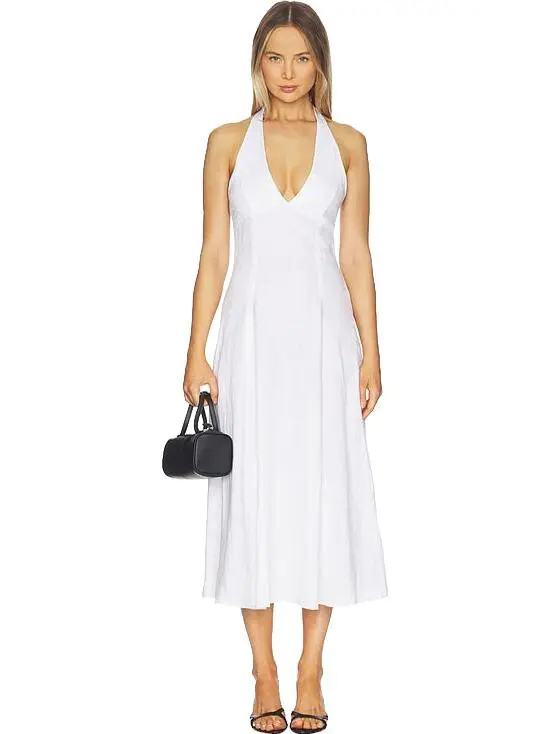 AEXAE Linen Halter Neck Maxi Dress - White