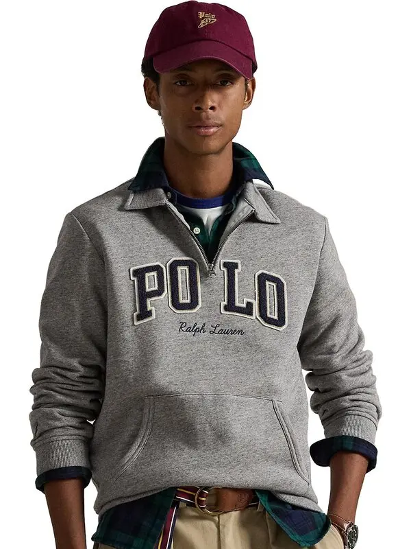 Ralph Lauren Logo Fleece Quarter-zip Sweatshirt - Dark Vintage Heather