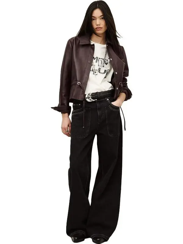 Ba&sh Manita Cropped Leather Jacket - Purple