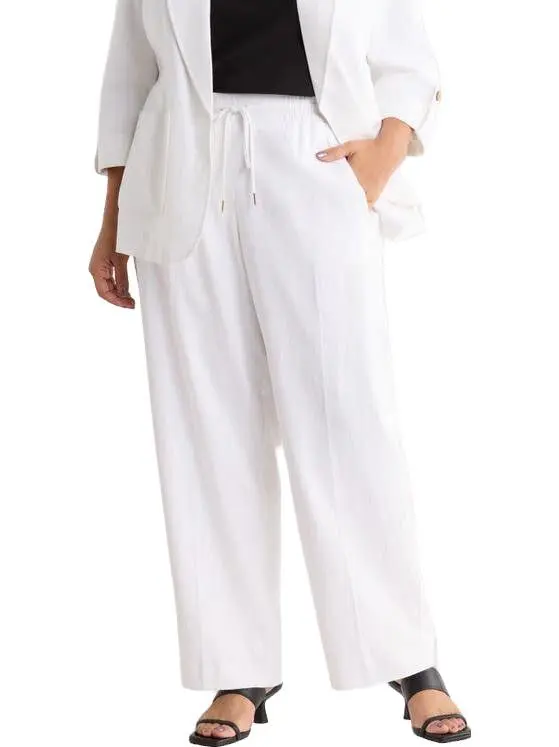 Jones New York Tie Waist Linen Blend Pants - Natural White