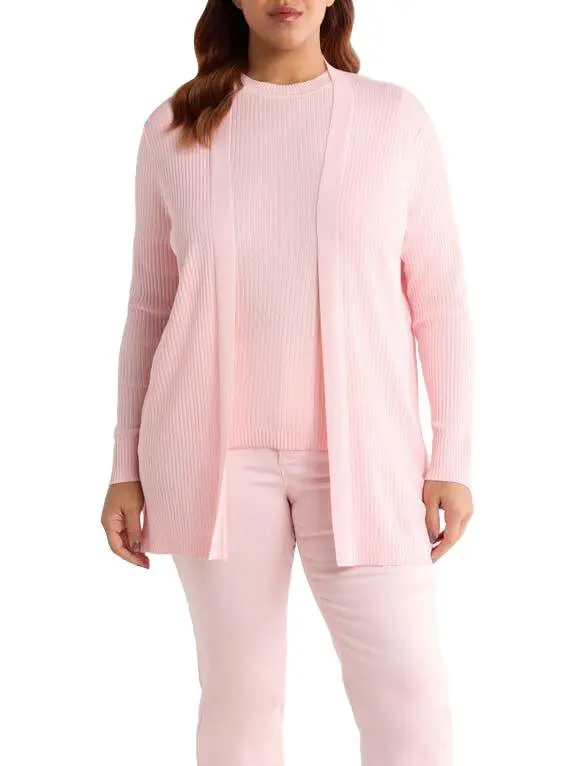 Jones New York Sutton Open Front Rib Knit Cardigan - Petal Pink