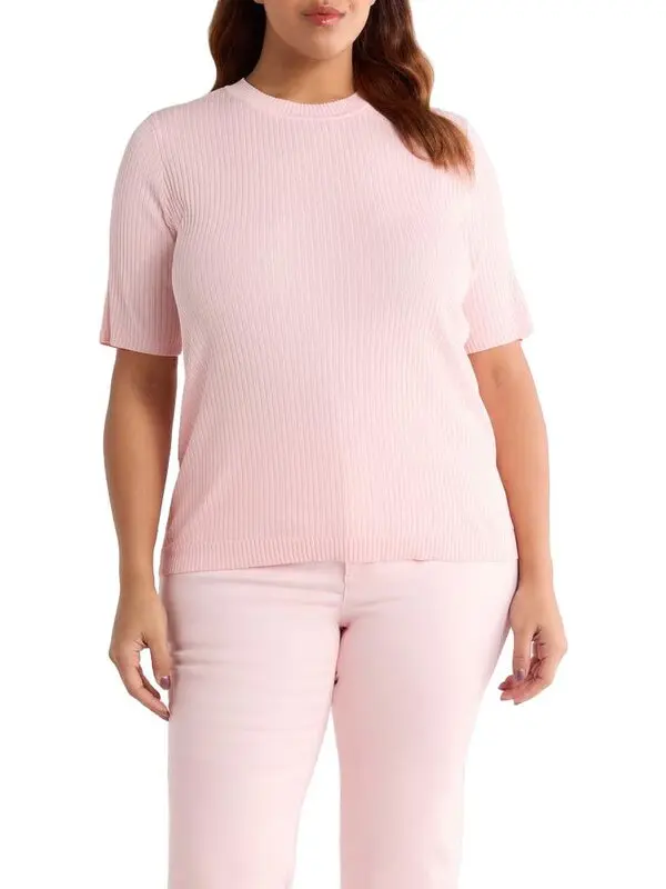 Jones New York Sutton Crewneck Short Sleeve Sweater - Petal Pink
