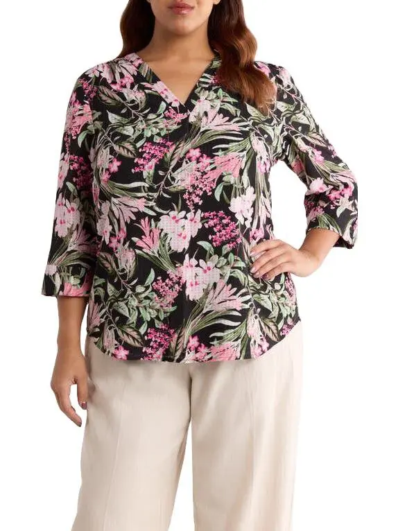 Jones New York Floral Print Tunic - Jones Black Multi