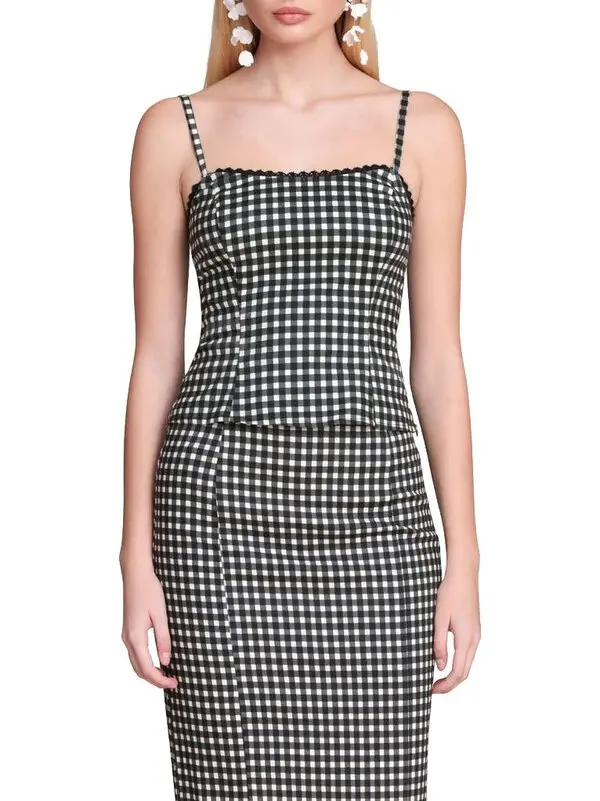 Avec Les Filles Peplum Cami - Black/cream Gingham