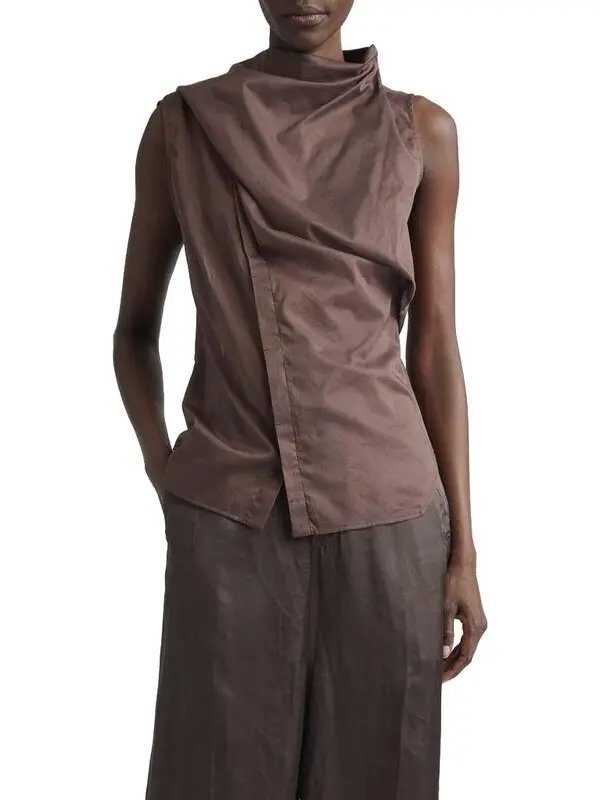 Rick Owens Sleeveless Semisheer Chambray Button-up Shirt - Macassar