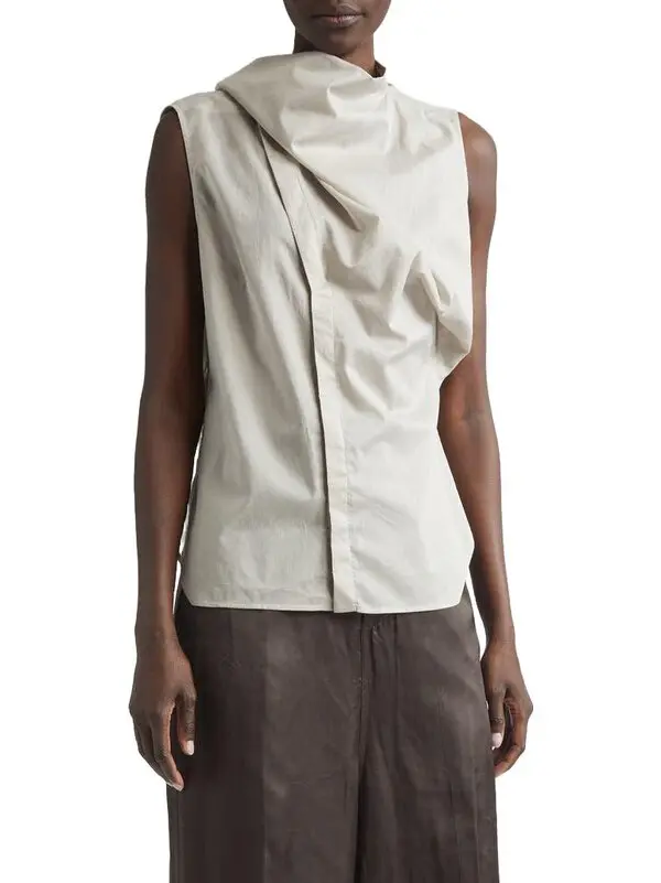Rick Owens Sleeveless Semisheer Chambray Button-up Shirt - Pearl