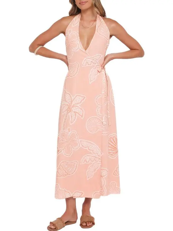 PETAL & PUP Sierra Midi Halter Dress - Peach Floral